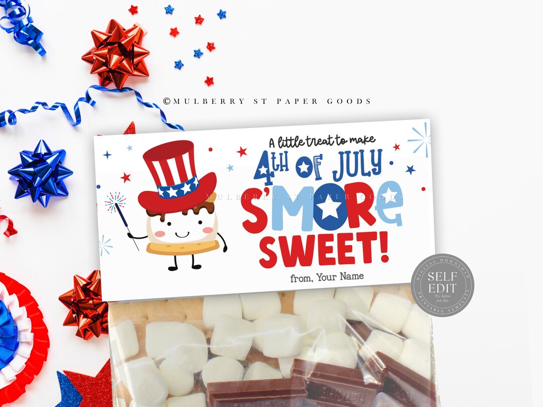 4th of July Smores Treat Bag Topper Printable Fourth of July Party ...