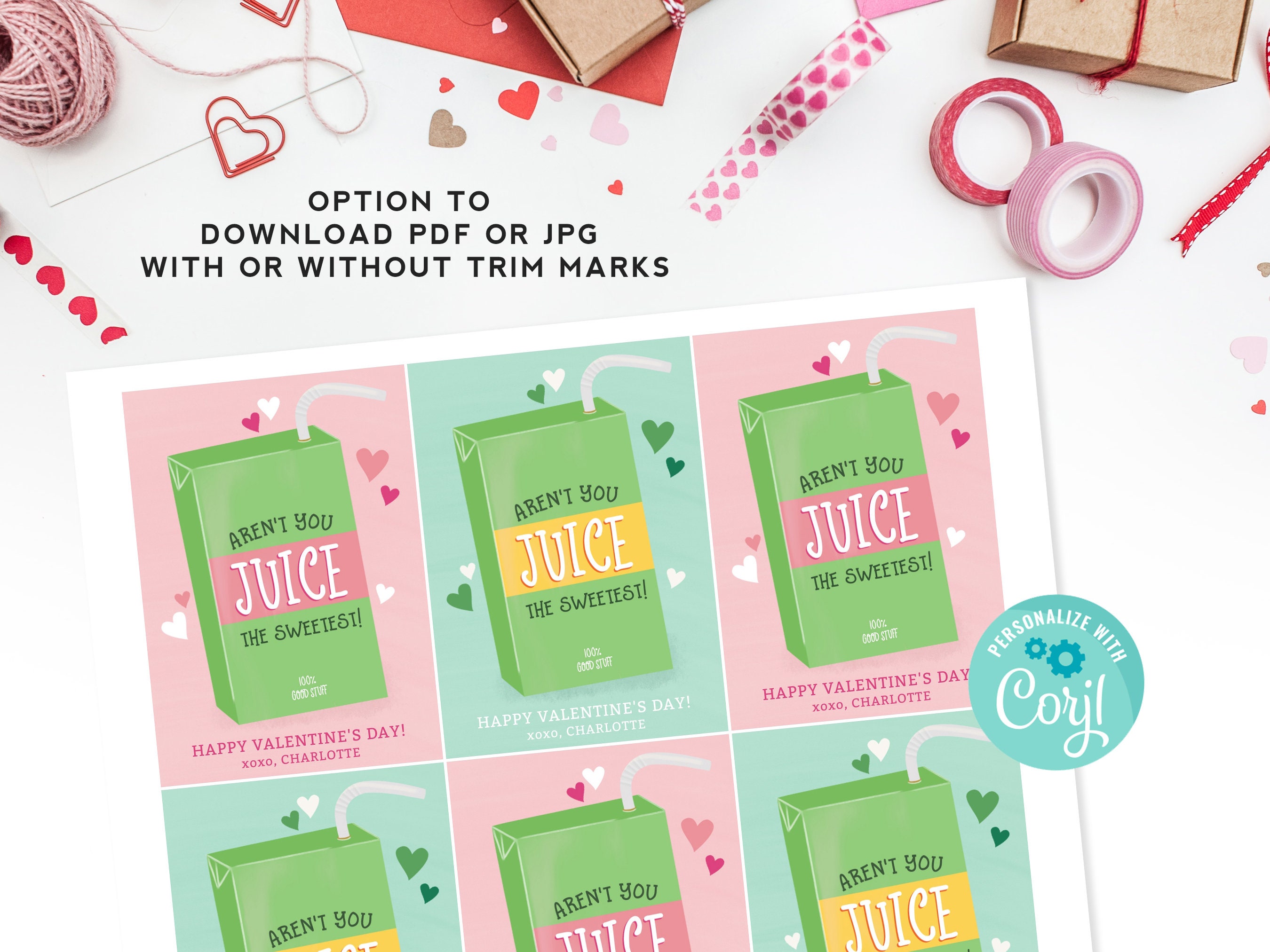 Printable Juice Box Classroom Valentine's Day Card | Etsy