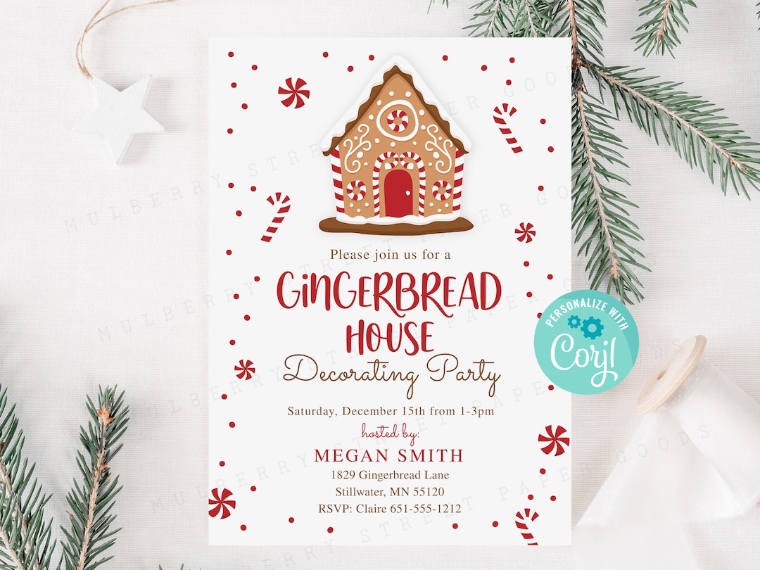 Gingerbread House Decorating Party Invitation Template, Christmas Party ...