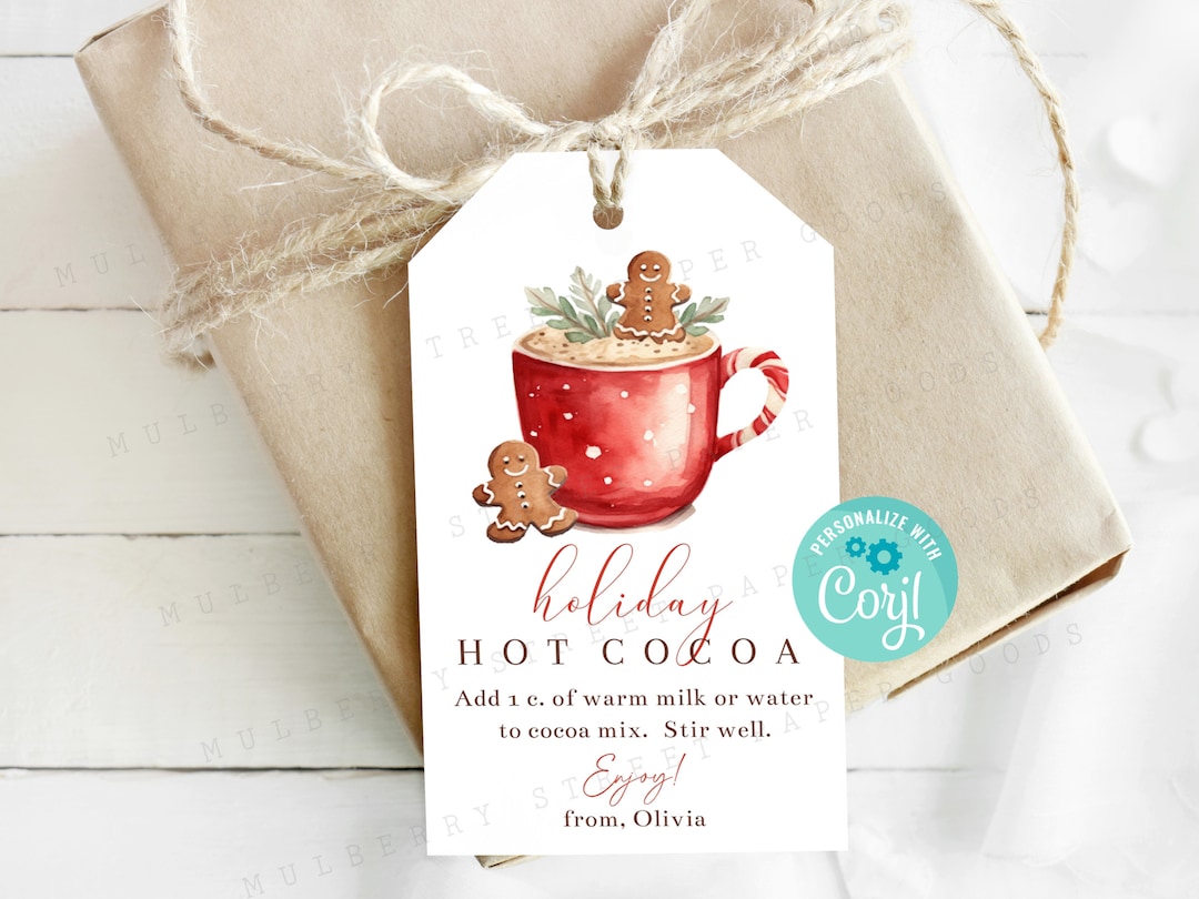Editable Holiday Hot Cocoa Mix Gift Tag, Hot Chocolate Bomb, Christmas ...