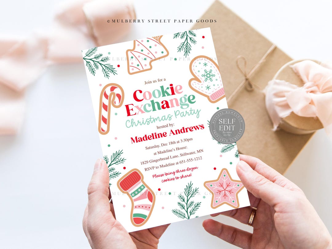 Editable Christmas Cookie Exchange Party Invitation Printable Digital ...