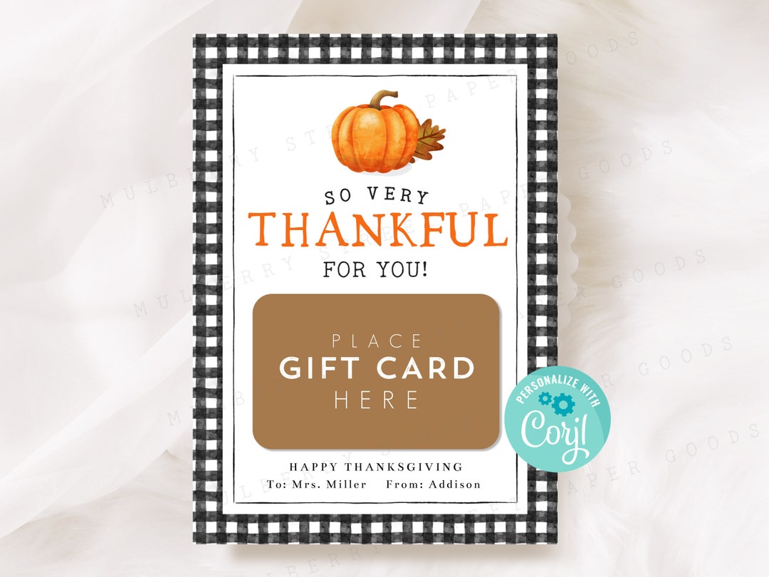 Printable so Very Thankful for You Gift Card Holder, Happy Thanksgiving ...