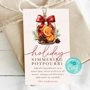 Holiday Simmer Pot Instructions Gift Tag Christmas Simmering Potpourri ...
