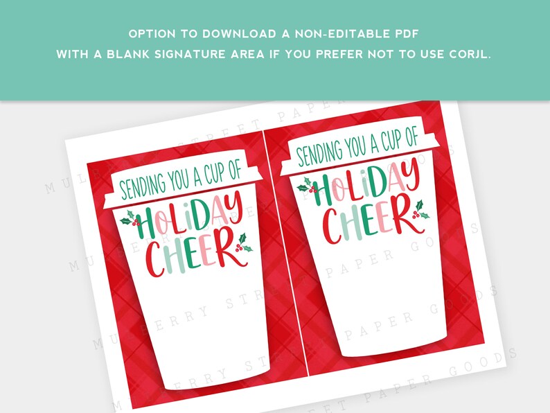 Printable Sending You a Cup of Cheer Gift Card Holder, Christmas Coffee ...