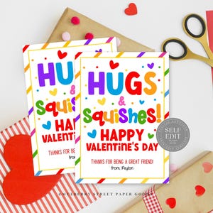 Printable Hugs and Squishes Valentine's Day Card Kids School Classroom ...