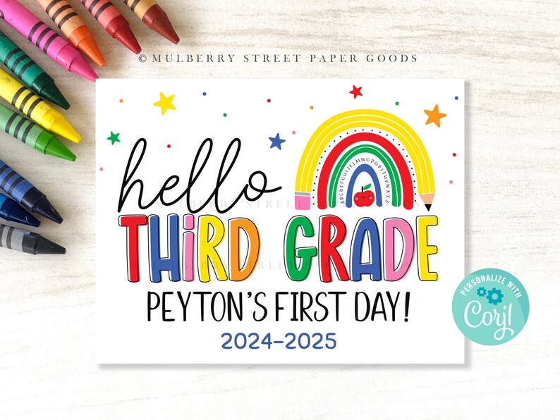 Instant Download Back to School Sign First Day of 3rd Grade Rainbow ...