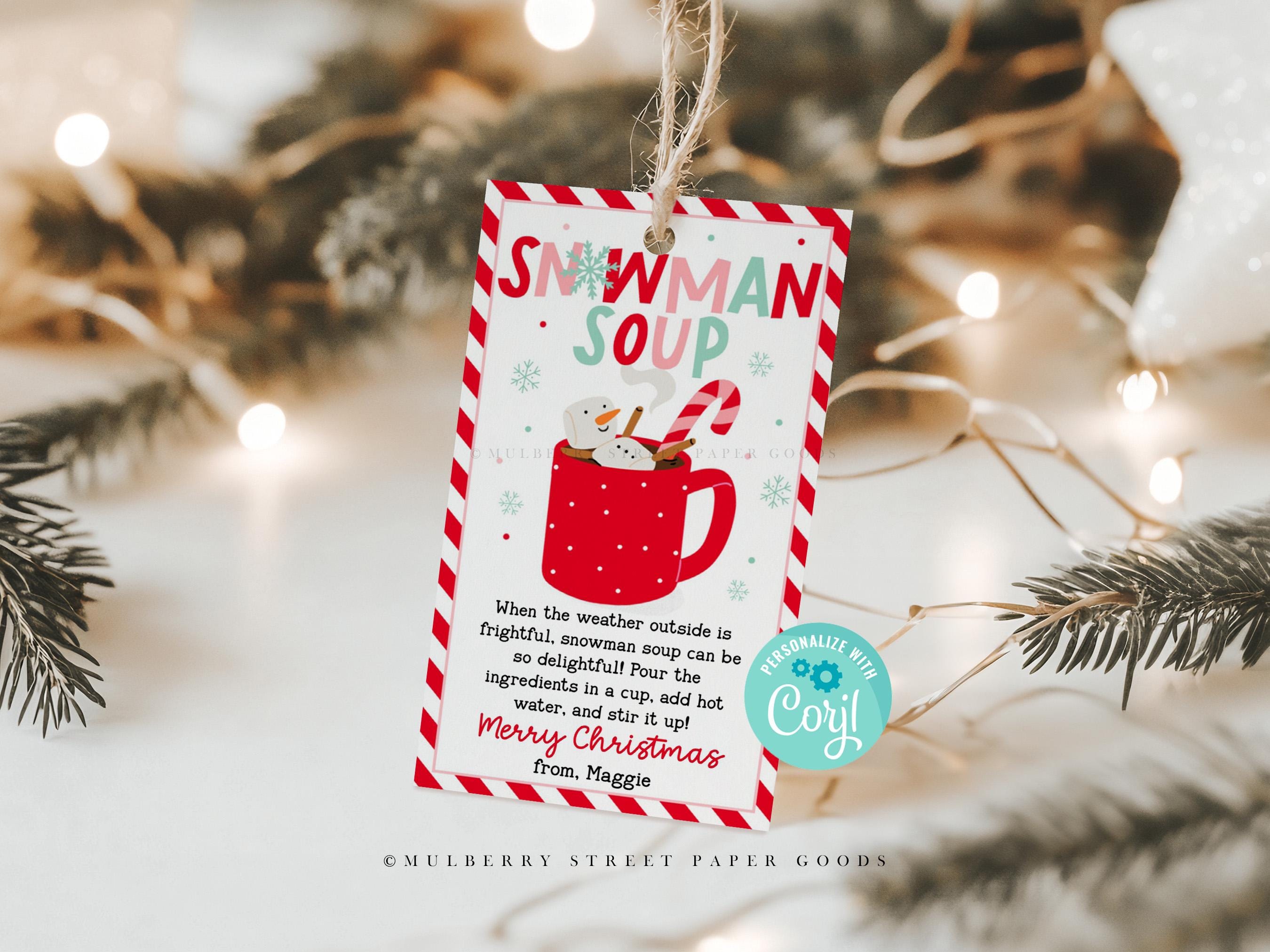 Editable Snowman Soup Gift Tag Printable Instant Download Secret Santa ...