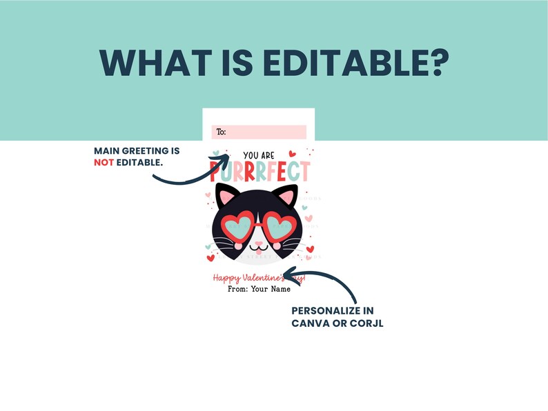 Cat Valentine Card Printable Digital Download Canva Template Editable ...