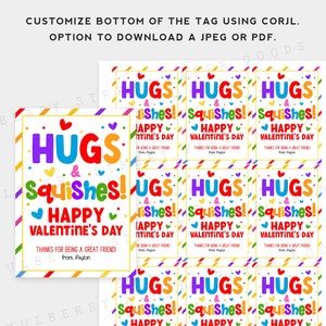 Printable Hugs and Squishes Valentine's Day Card Kids School Classroom ...