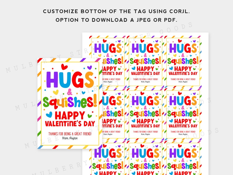 Printable Hugs and Squishes Valentine's Day Card Kids School Classroom ...