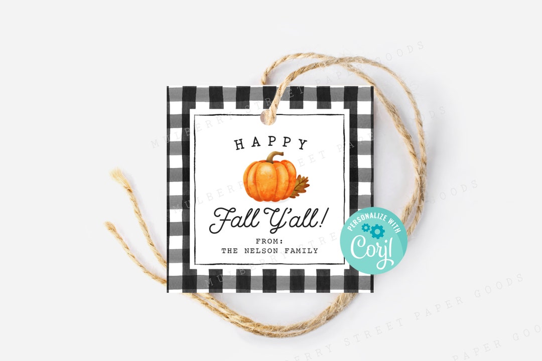 Printable Happy Fall Y'all Gift Tag, Autumn Treat Favor Bag Tag, Fall ...