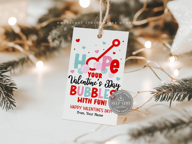 Valentine's Day Bubbles Gift Tag Printable Digital Download Canva ...
