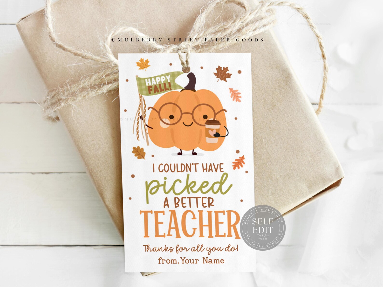 Happy Fall Teacher Gift Tag Printable Digital Download Pumpkin I Couldn ...