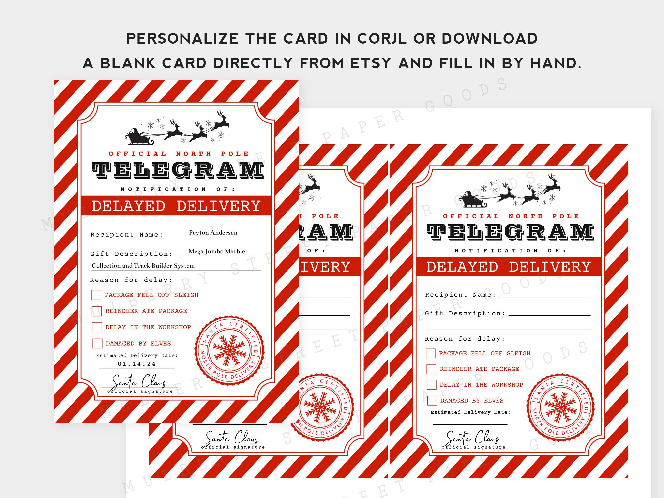 Printable Delayed Gift Notification Christmas Card, Delivery Delay ...