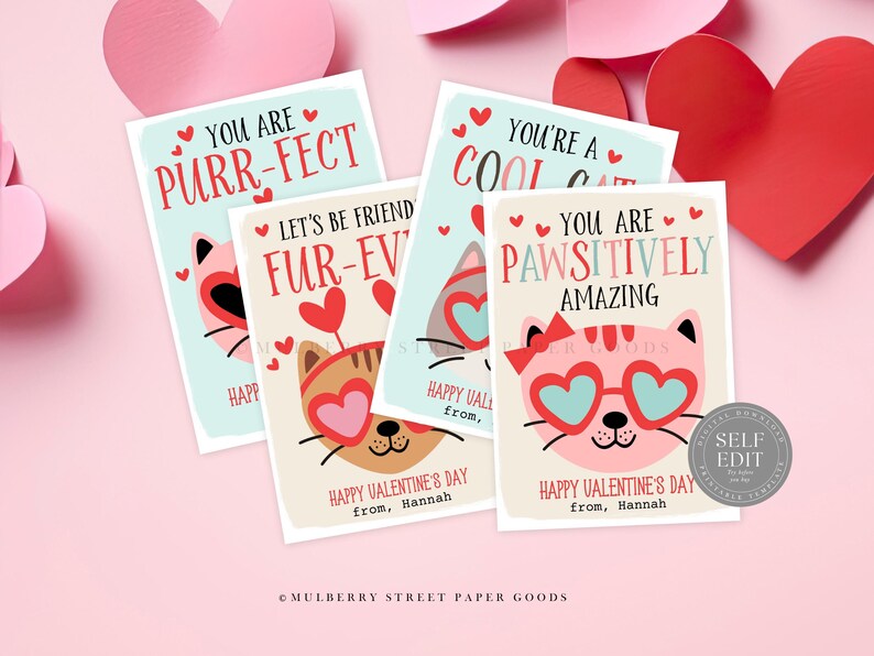 Cute Cat Valentine Card Printable Valentine's Day Cards for Kids Kitten ...