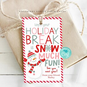 School Holiday Break Gift Tag Printable Digital Download Classroom ...