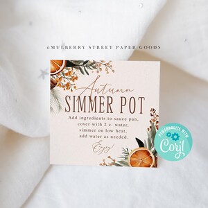 Editable Autumn Simmer Pot Git Tag Fall Simmering Potpourri Gift Tag ...