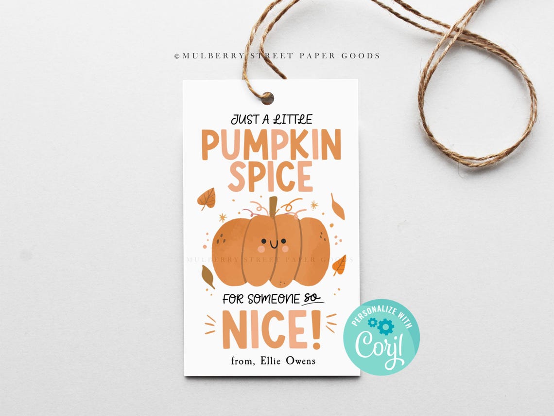 Pumpkin Spice Gift Tag Printable Fall Coffee Tag Digital Download ...