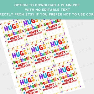 Printable Hugs and Squishes Valentine's Day Card Kids School Classroom ...