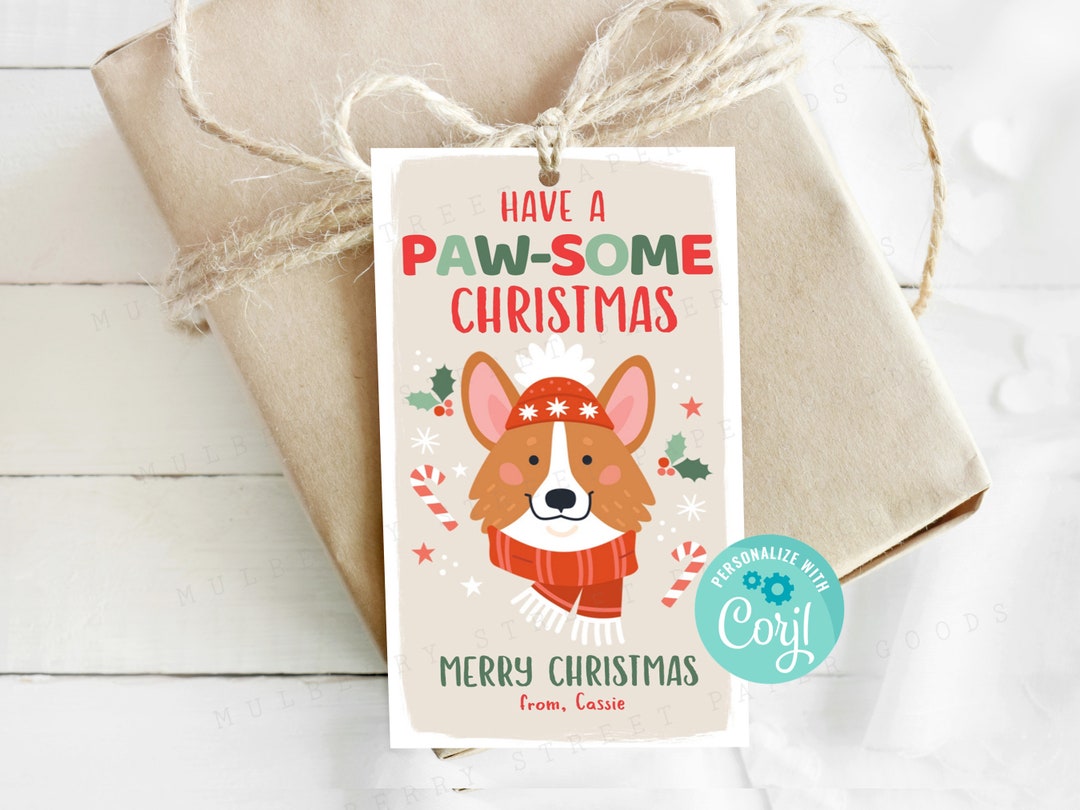 Printable Cute Christmas Dog Gift Tag, Editable Puppy Holiday Treat Tag ...