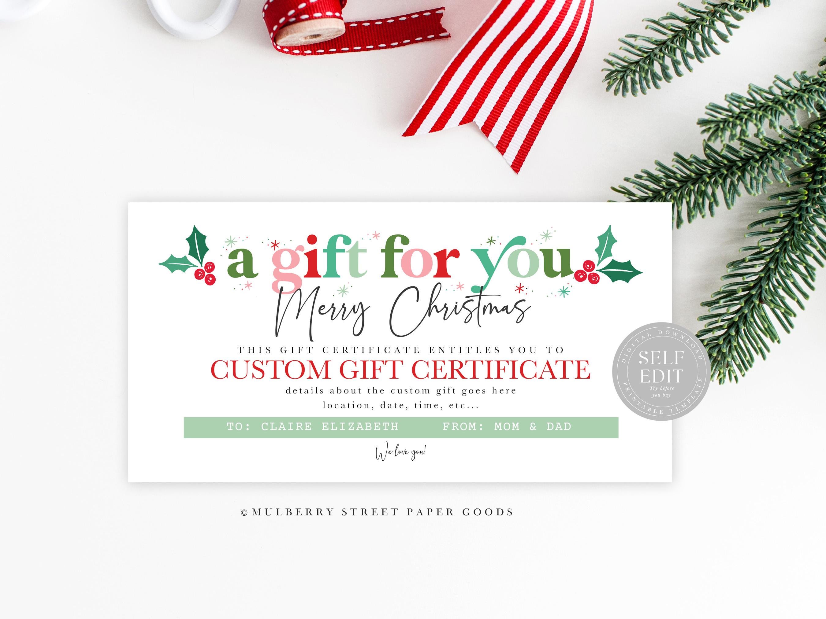 Editable Gift Certificate Template Custom Christmas Gift Voucher Canva ...