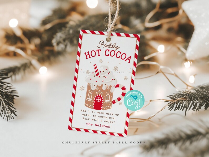 Holiday Hot Cocoa Gift Tag Printable Digital Download Gingerbread Hot ...