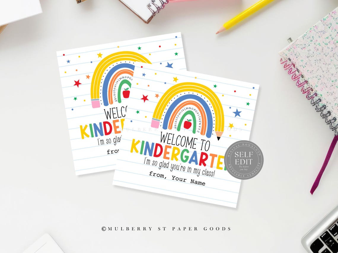 Editable Welcome to Kindergarten Gift Tag Printable First Day of School ...