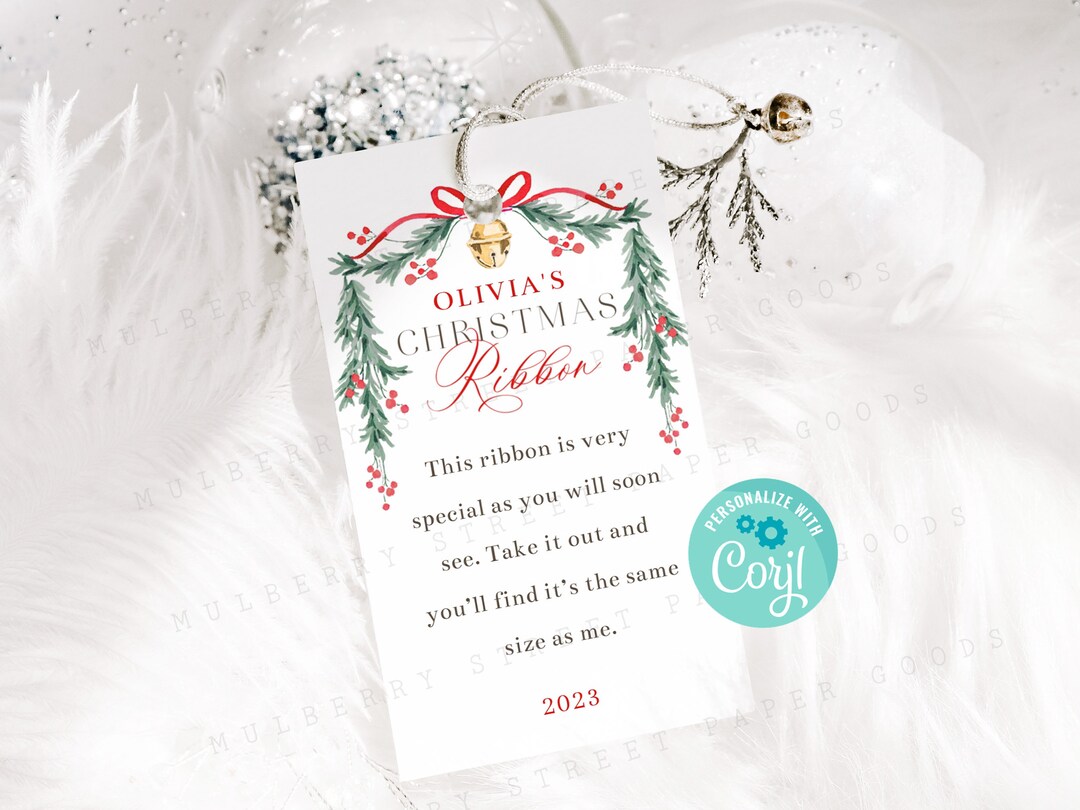 Christmas Ribbon Ornament Tag Printable, Kids Holiday Ribbon Ornament ...