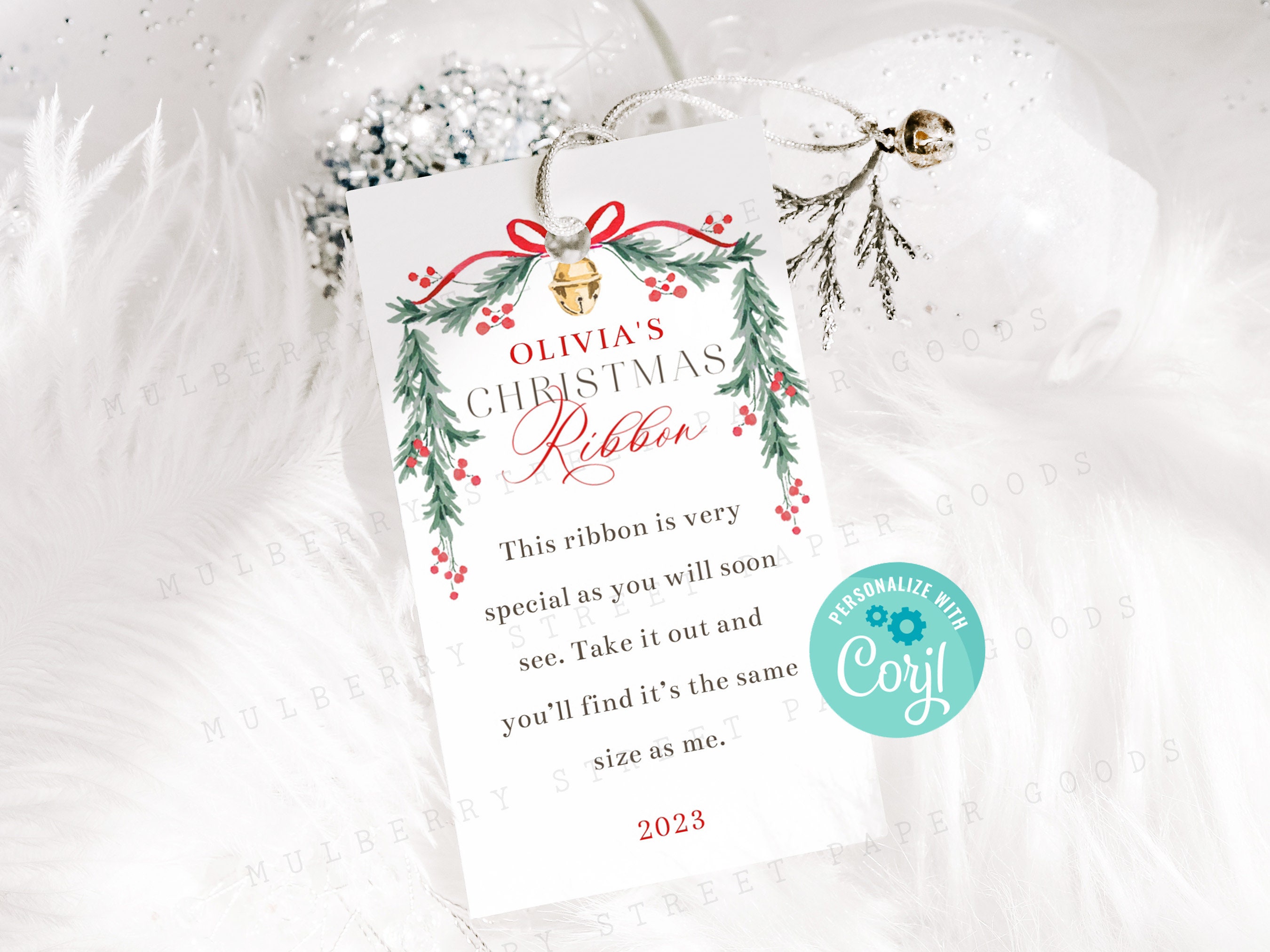 Christmas Ribbon Ornament Tag Printable, Kids Holiday Ribbon Ornament ...