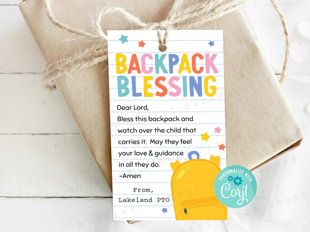 Backpack Blessing Gift Tag Printable, Back to School Tag, Digital ...