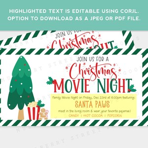 Printable Christmas Movie Night Ticket, Christmas Movie Night ...