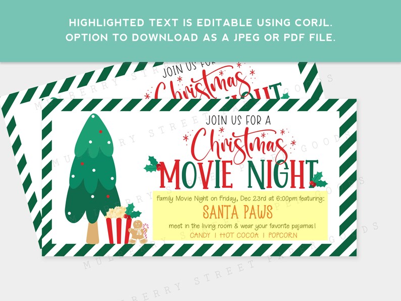 Printable Christmas Movie Night Ticket Christmas Movie Night - Etsy