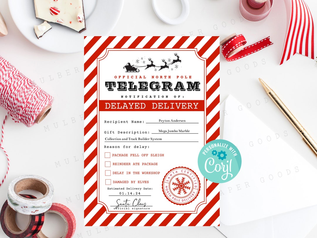 Printable Delayed Gift Notification Christmas Card, Delivery Delay ...