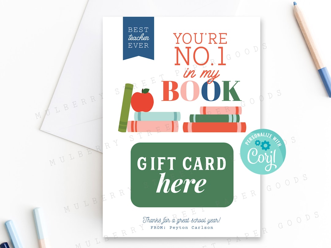 Printable Teacher Appreciation You're Number One in My Book Gift Card ...