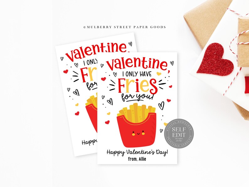 French Fries Valentine Card Canva Template Fries Classroom Valentine ...