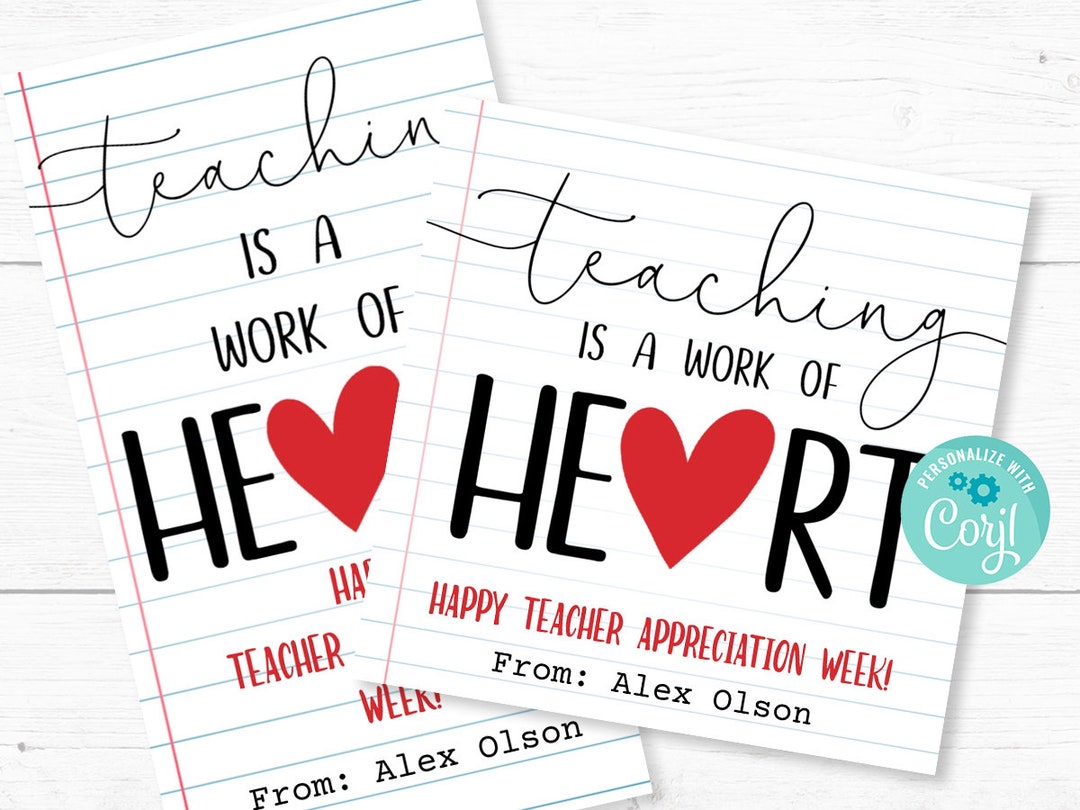 Printable Teaching is a Work of Heart Gift Tag, Instant Download ...
