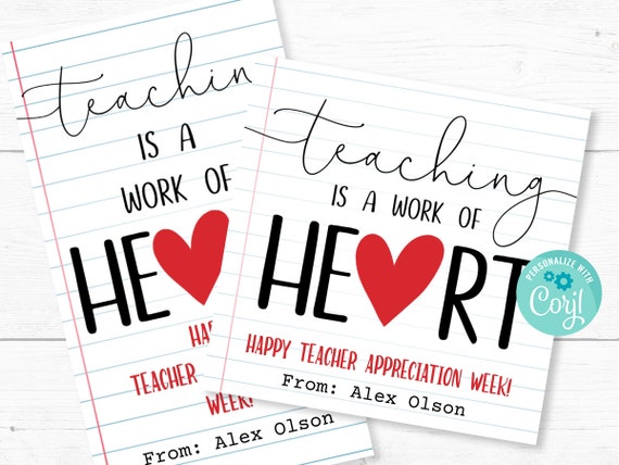 Printable Teaching is a Work of Heart Gift Tag Instant - Etsy
