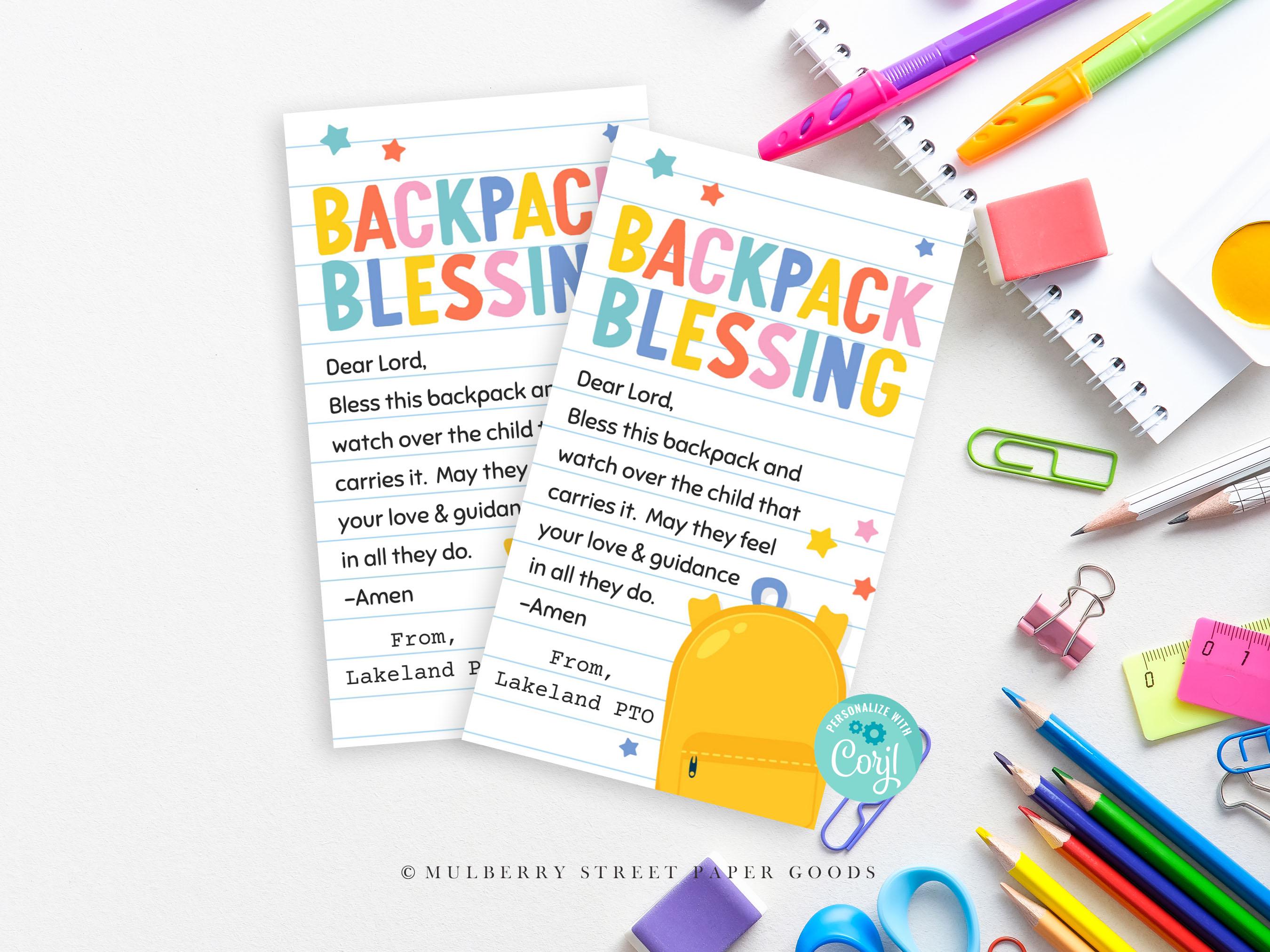 Backpack Blessing Gift Tag Printable, Back to School Tag, Digital ...