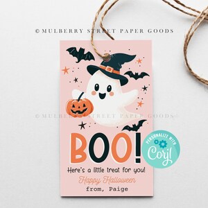Printable Halloween Treat Tag Pink Halloween Boo Bag Tag Classroom ...