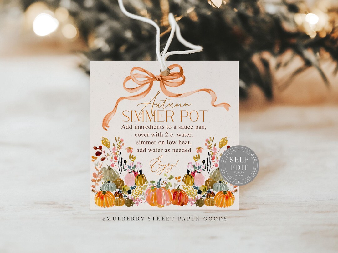Autumn Simmer Pot Gift Tag Digital Download Canva Template Fall ...