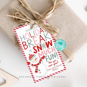School Holiday Break Gift Tag Printable Digital Download Classroom ...