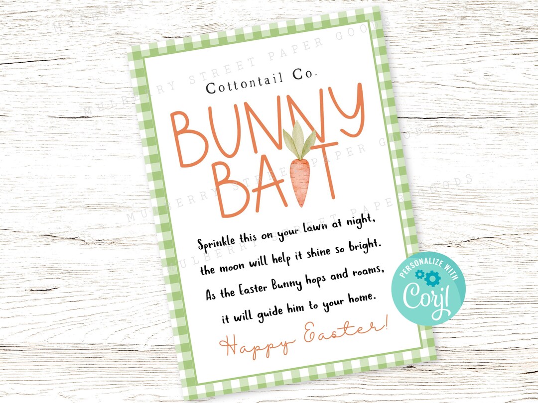 Printable Gingham Bunny Bait Instructions Tag, Easter Bunny Bait Card ...