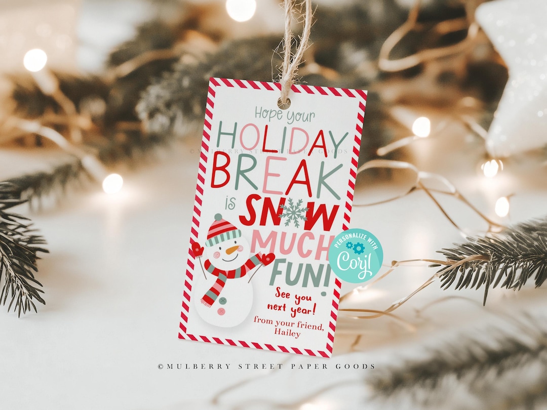 School Holiday Break Gift Tag Printable Digital Download Classroom ...