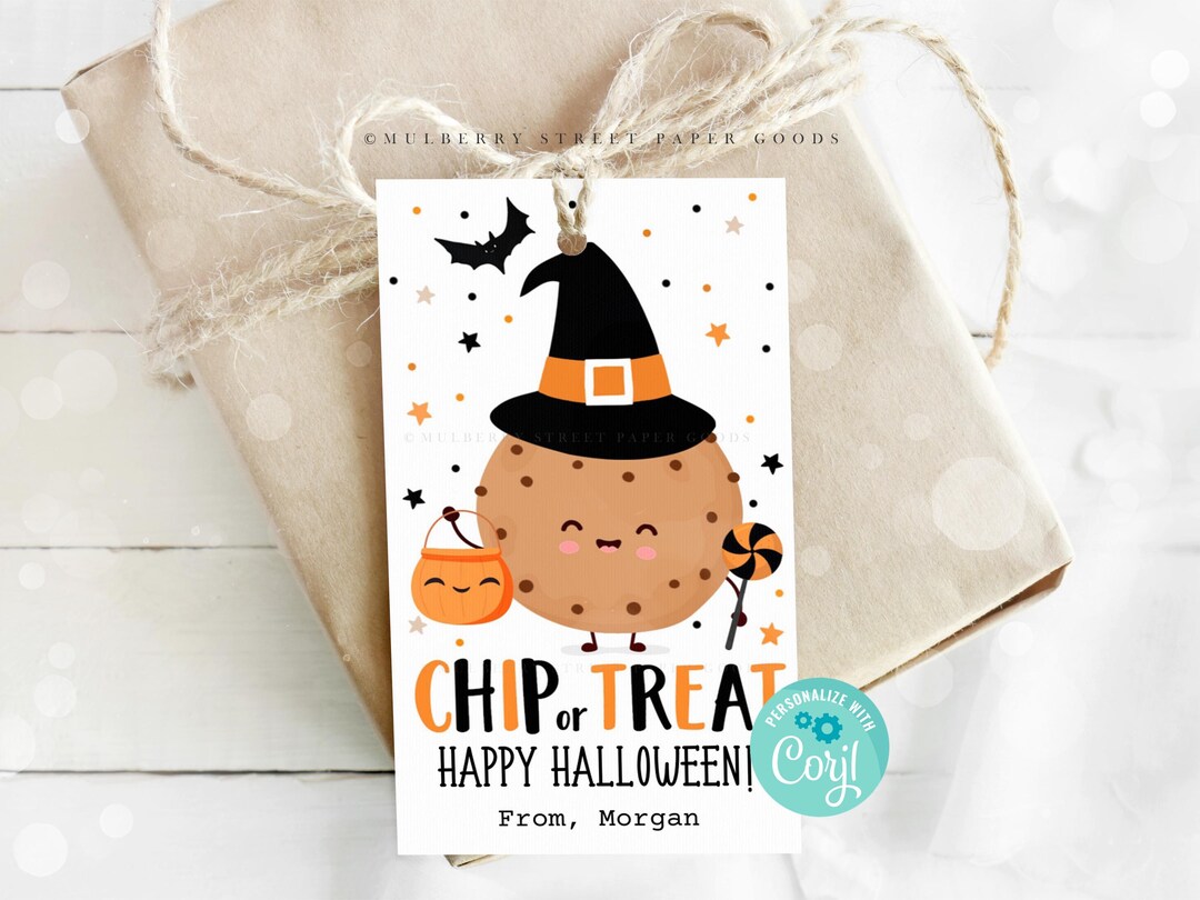 Printable Chip or Treat Halloween Cookie Gift Tag, Halloween Party Gift ...