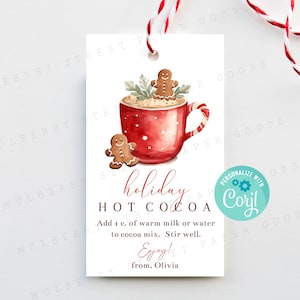 Editable Holiday Hot Cocoa Mix Gift Tag, Hot Chocolate Bomb, Christmas ...