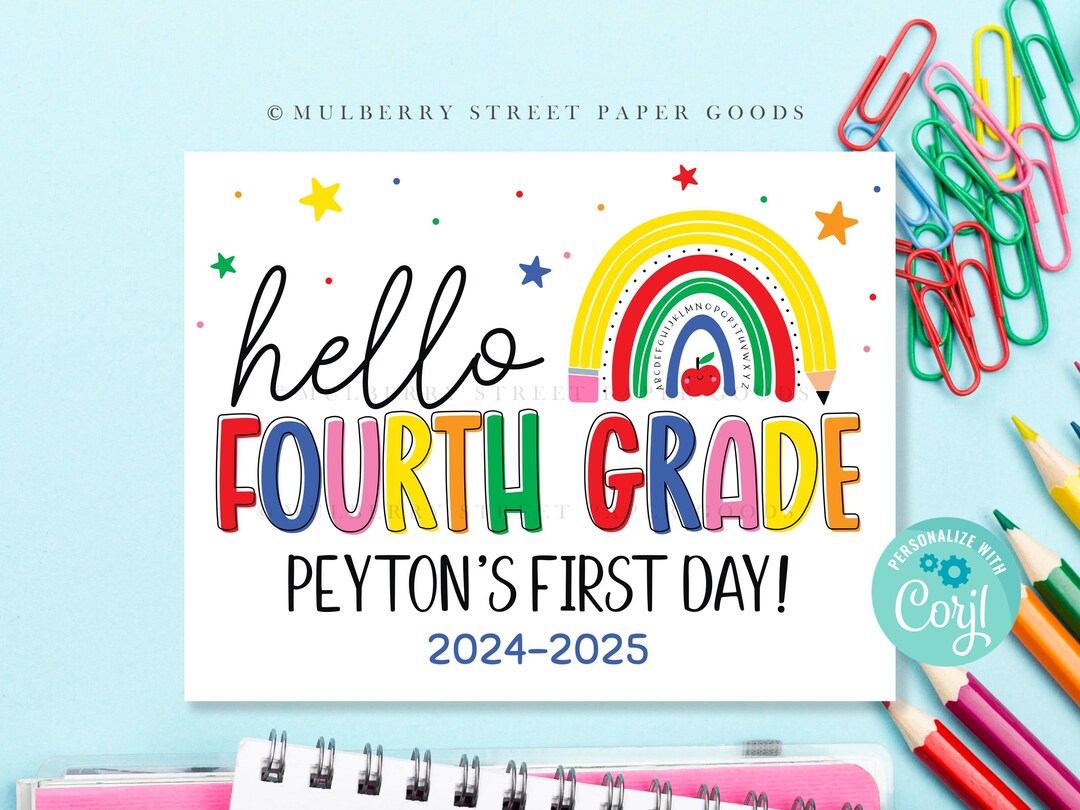 Editable First Day of School Sign Hello Fourth Grade Printable Sign ...
