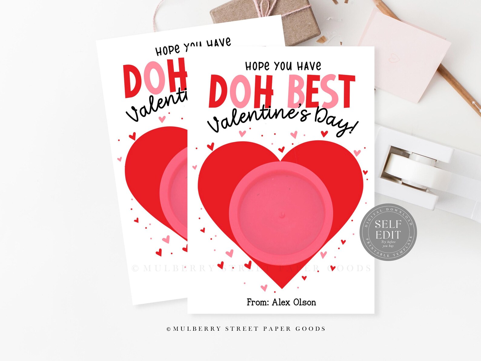 Doh Valentine Card Canva Template Valentine's Day Play Dough Card ...
