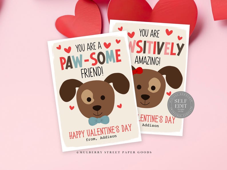 Printable Puppy Dog Valentine Cards Kids Classroom Puppy Valentine ...