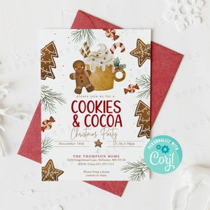 Editable Christmas Party Invitation, Cookies & Cocoa Holiday Party ...