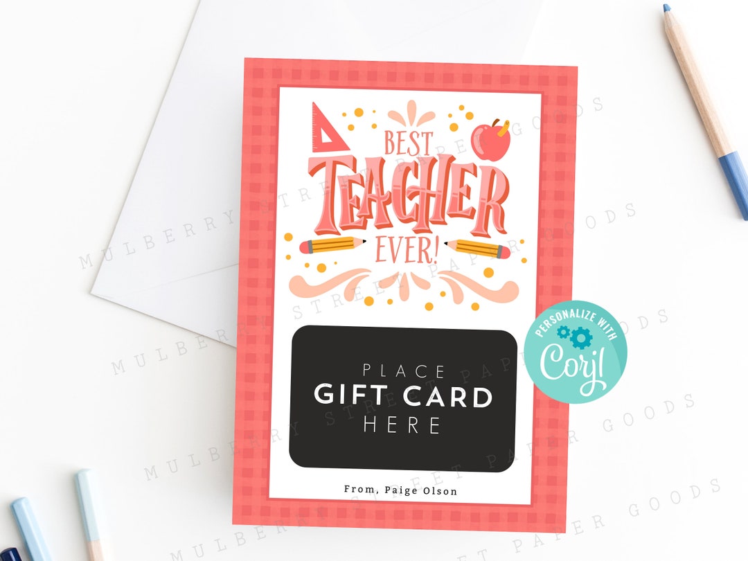 Best Teacher Ever Gift Card Holder Printable, 5x7 Teacher Appreciation ...